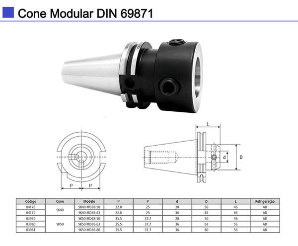 Cones para CNC - Cone Modular - Cones DIN 69871 SK - ToolTec 11 3978-5508